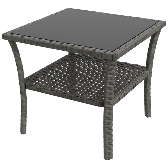 Outsunny Pe Rattan Coffee Table, Two-tier Side Table With Glass Top, by ...