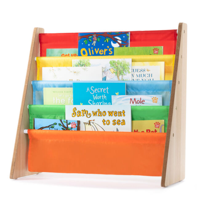 Childrens Kids Book Shelf Wooden Sling Storage Rack Organizer Bookcase ...