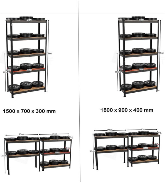 Garage Shelving 5 Tier Heavy Duty Storage Shelves Racking - Set 2/3/4 ...