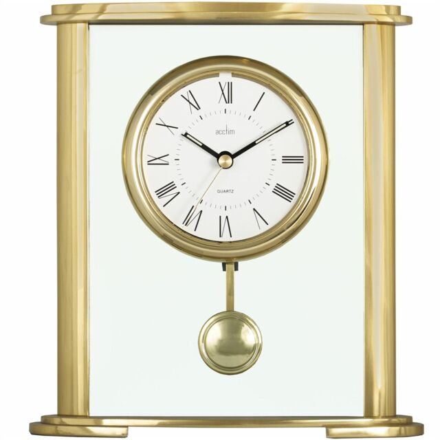 Acctim Welwyn Gold Pendulum Glass Mantel / Fireplace Clock Floating by ...
