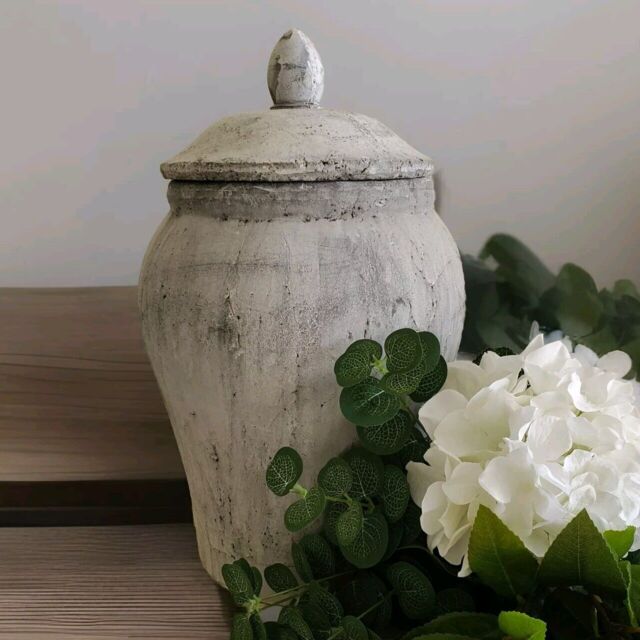 Heavy Grey Vase Ginger Jar Urn Ornament Distressed Stone Effect Large ...