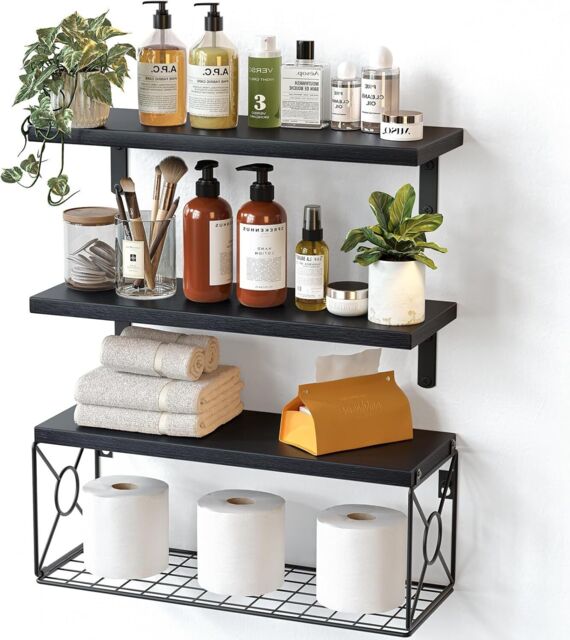 Pipishell Floating Shelves With Wire Strorage Basket, Paulownia Wood by eBay | ufurnish.com