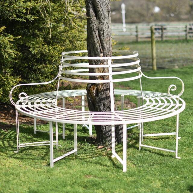 Stunning Wrought Iron Arched Half-seat Garden Tree Seat In Cream by ...