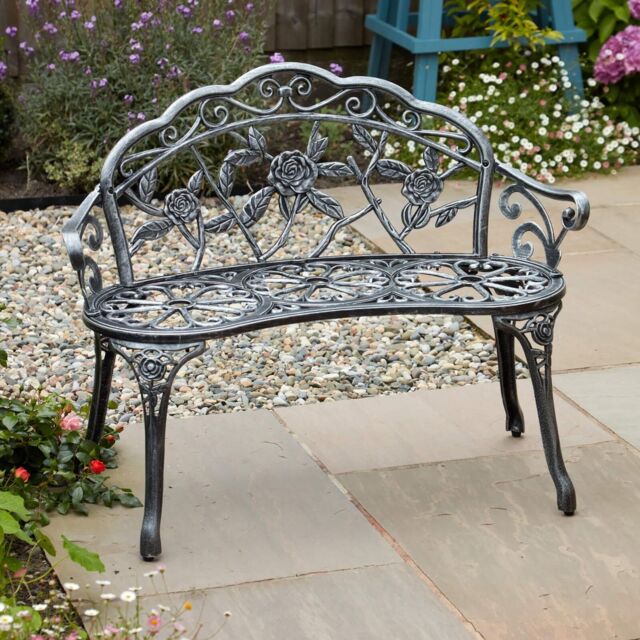 Cast Aluminium Garden Bench Metal Frame 2 Seater Patio Furniture by ...