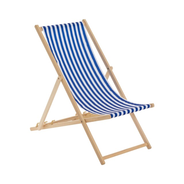 Folding Wooden Deck Chair Adjustable Reclining Canvas Beach Lounger by ...