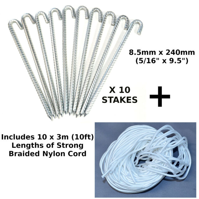 Heavy Duty 8.5mm X 240mm Tent, Gazebo Pegs, Galvanised Stakes X 10, by ...