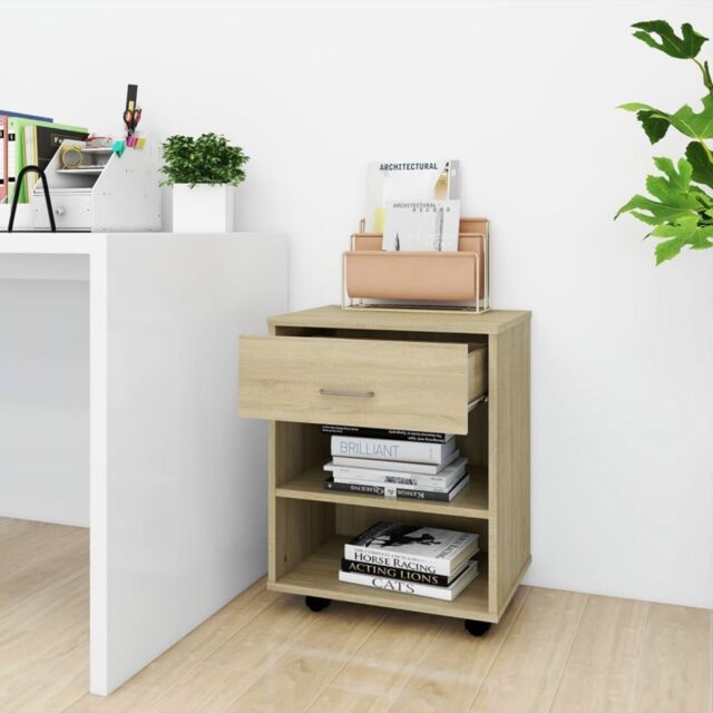 Rolling Cabinet Office Side Table Hall Drawer Cabinet Engineered Wood ...