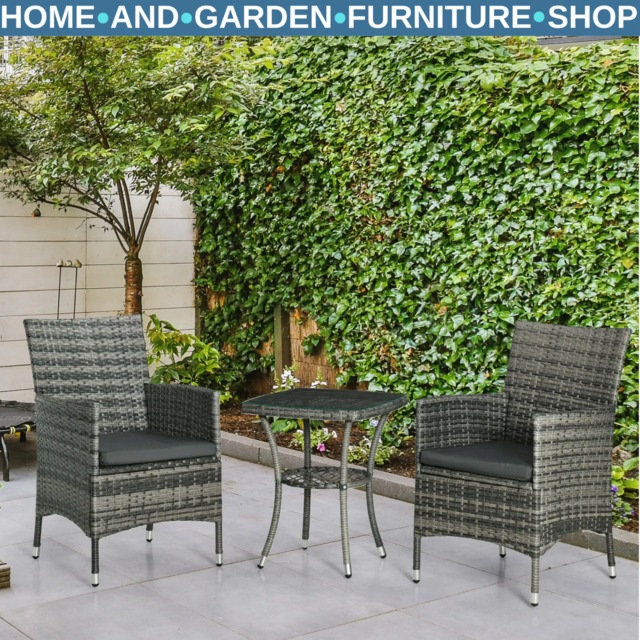 3 Piece Rattan Bistro Set With 2 Tier Coffee Table And Chairs For by ...