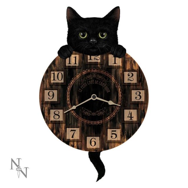Kitten Tickin' Black Cat Pendulum Wall Clock Gothic Witch Cute Nemesis ...