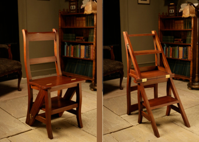 Mahogany Library Step Chair / Stool Metamorphic Library Chair Antique by eBay | ufurnish.com