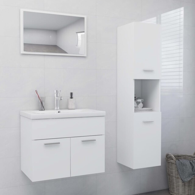 Bathroom Furniture Set White Engineered Wood Mirror Storage Cabinet by ...