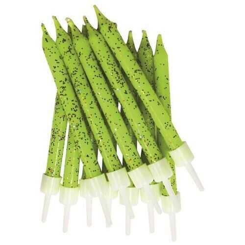 Lime Green Cake Candle 12pk Glitter 7.5cm Happy Birthday Party Topper ...