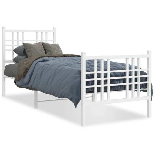 Metal Bed Frame With Headboard And Footboard White 75x190 Cm Small by ...