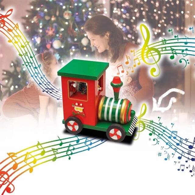 Wooden Christmas Train Music Box Mechanical Wind Tune System Old by ...