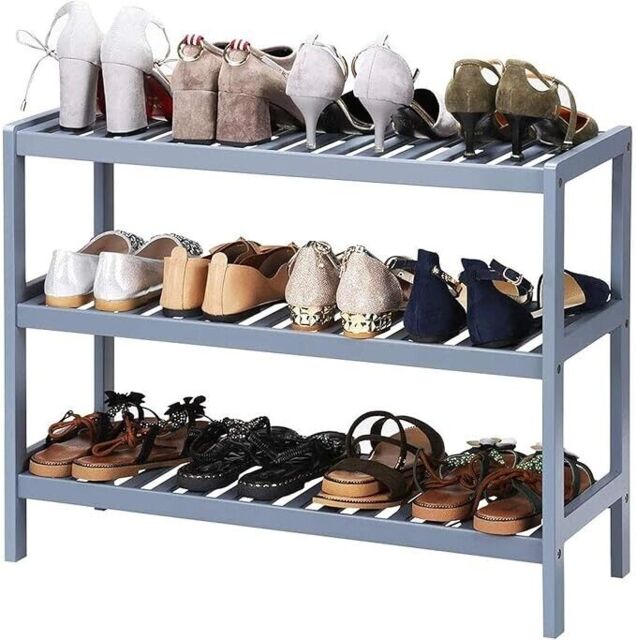 Grandma Shark 3 Tier Bamboo Shoe Rack Storage Organizer Stand Shelf 12 ...