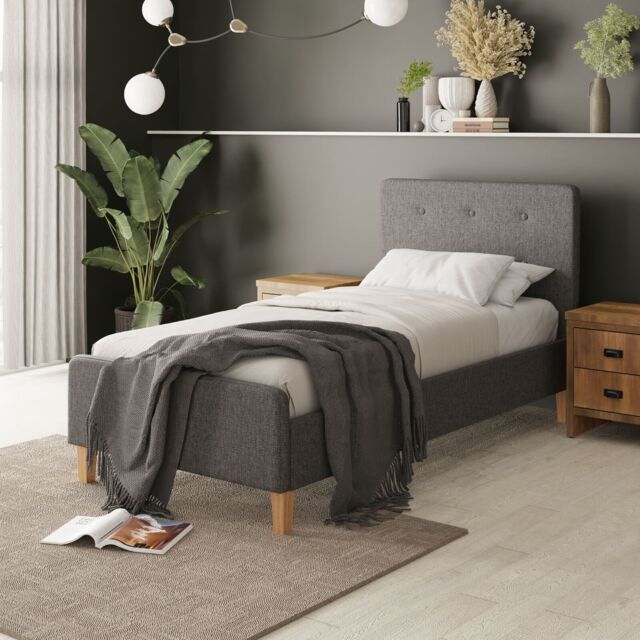 Ashbourne Bed Single 90cm 3ft Modern Bedroom Upholstered Grey Bed by ...