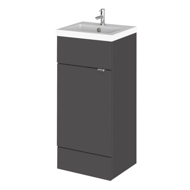 Hudson Reed Fusion Gloss Grey 400mm Full Depth Vanity Unit With Basin ...