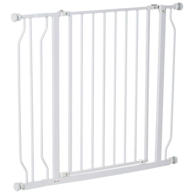 Pawhut Dog Gate Wide Stair Gate With Door Pressure Fit, 75-95w Cm, by ...