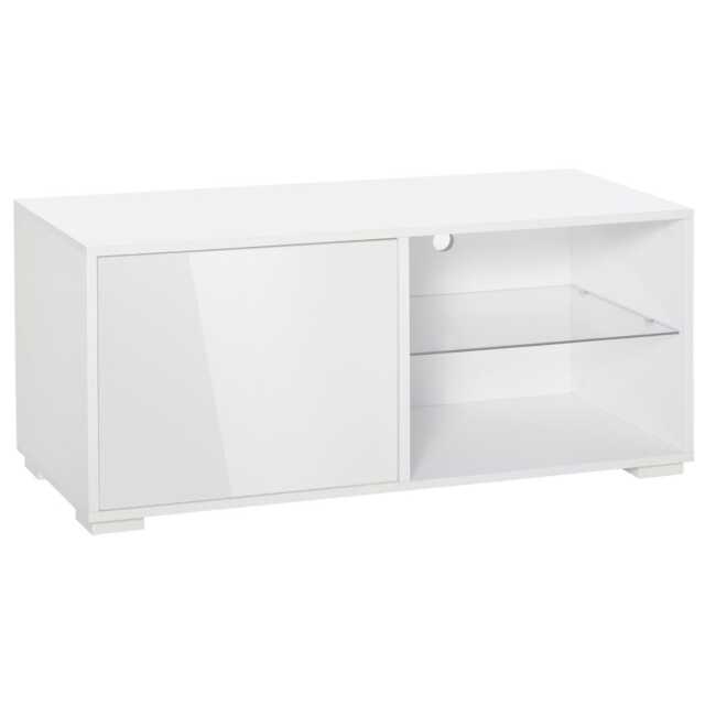 Homcom High Gloss Compact Tv Stand 2 Shelves Storage Cabinet White by ...