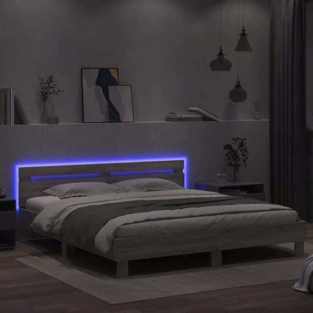 Modern Wooden Grey Sonoma Emperor Size 200cm Bed Frame With Led Lights ...