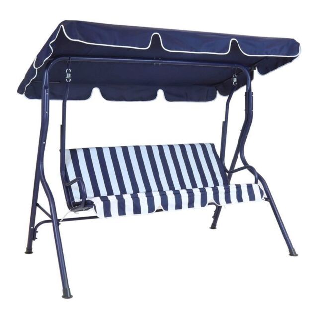 Garden Swing Seat 2 Seater Patio Hammock Chair Blue Striped Outdoor by ...