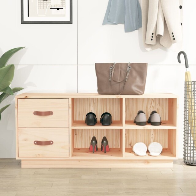 Solid Wood Pine Shoe Bench Hallway Wooden Storage Cabinet Rack Vidaxl ...