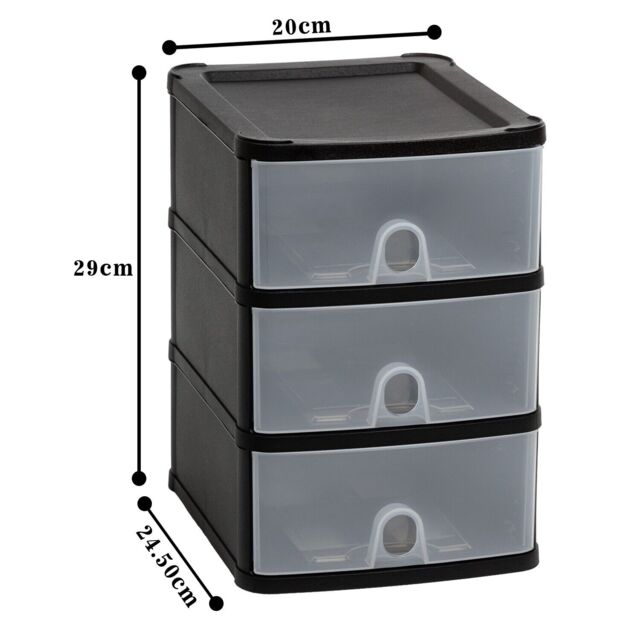 3 Tier Plastic Drawers Black Storage Office Home Handy Clear Tower by ...