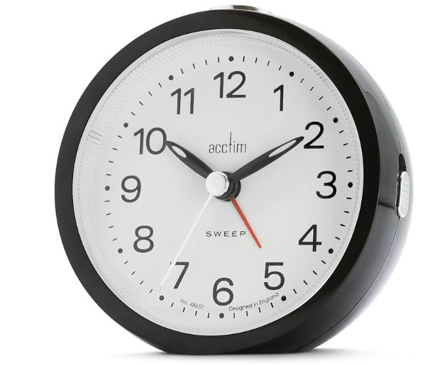 Acctim Non-ticking/silent Sweep Analog Alarm Clock-snooze, Beep-black ...