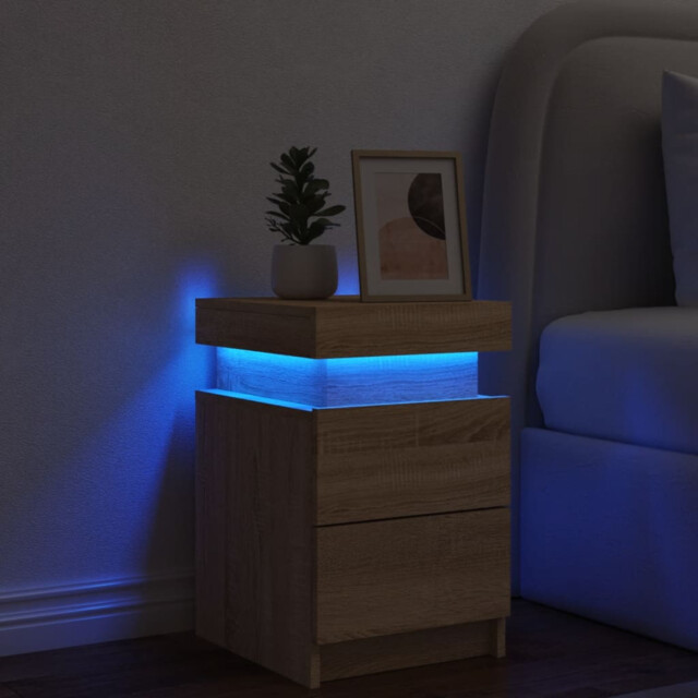 Led Bedside Table 2 Drawers Storage Cabinet Nightstand Furniture Led by ...