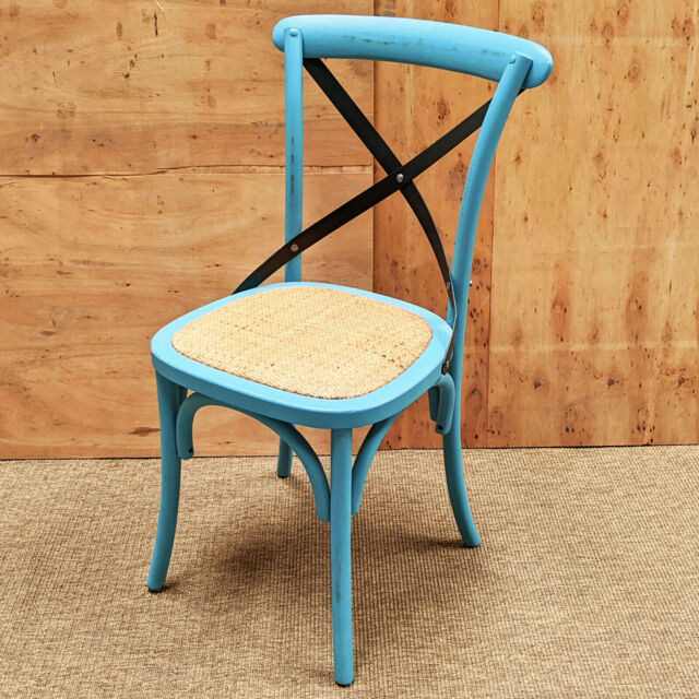 Blue Cross Back Chair Rattan Seat Bentwood Cafe Bistro Dining Chair by ...