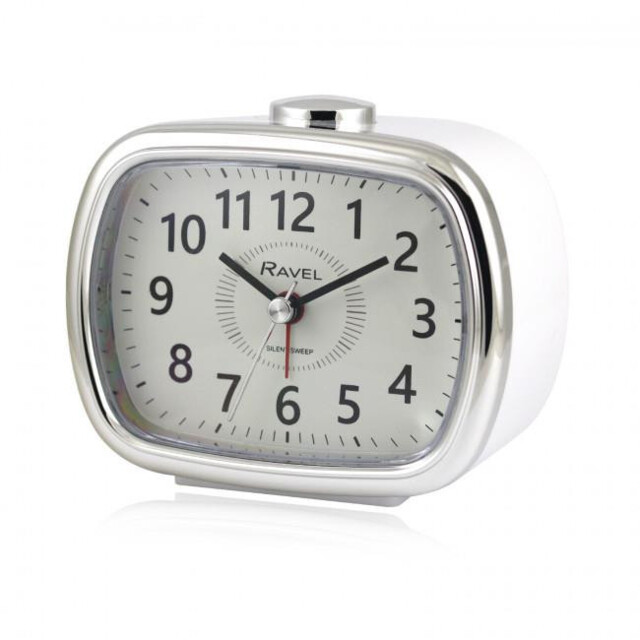 Ravel Mid Sized Bedside Quartz Alarm Clock - White / Silver Rc042.4c by ...