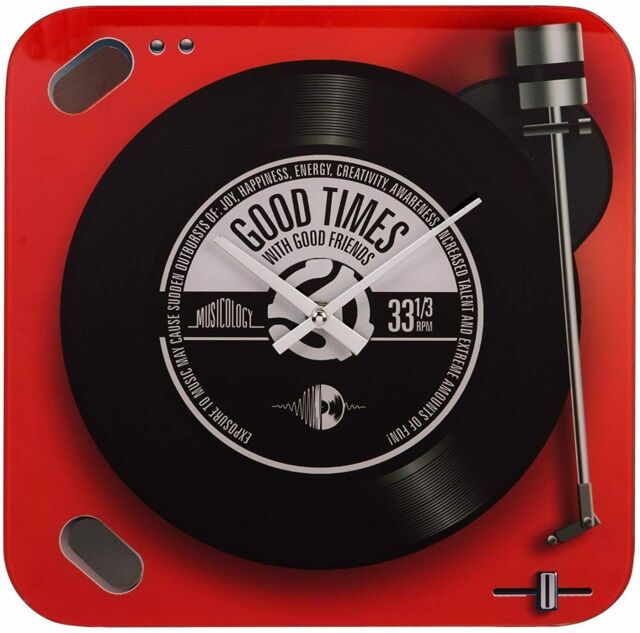 Red Retro Musicology Quartz Album Music Record Vinyl Glass Wall Clock ...