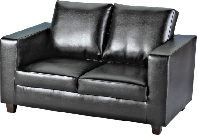 Tempo Two Seater Sofa Upholstered In Stitch Bonded Black Faux Leather ...