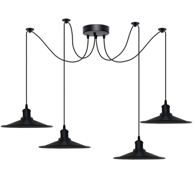 Black Vintage 4 Head Cone Shaped Shade Ceiling Pendant Light Fitting by ...