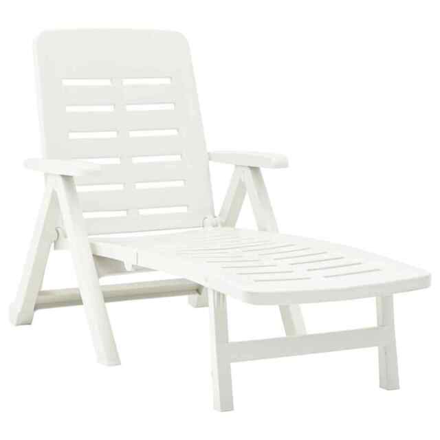 Folding Sun White Outdoor Lounger Plastic Garden Chair Sunbed Seating ...