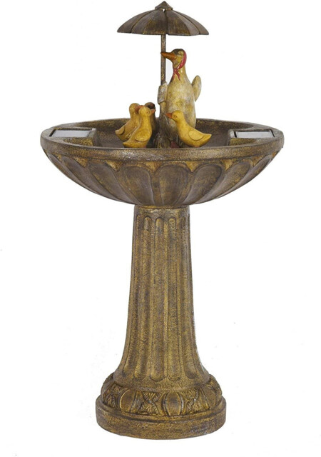 Solar Powered Duck Family Bird Bath Fountain Outdoor Water Feature by ...
