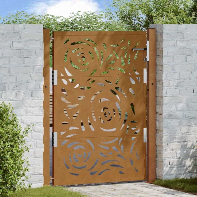 Brown Weathering Steel Garden Gate 105x130 Cm With Flame Design & Lock ...