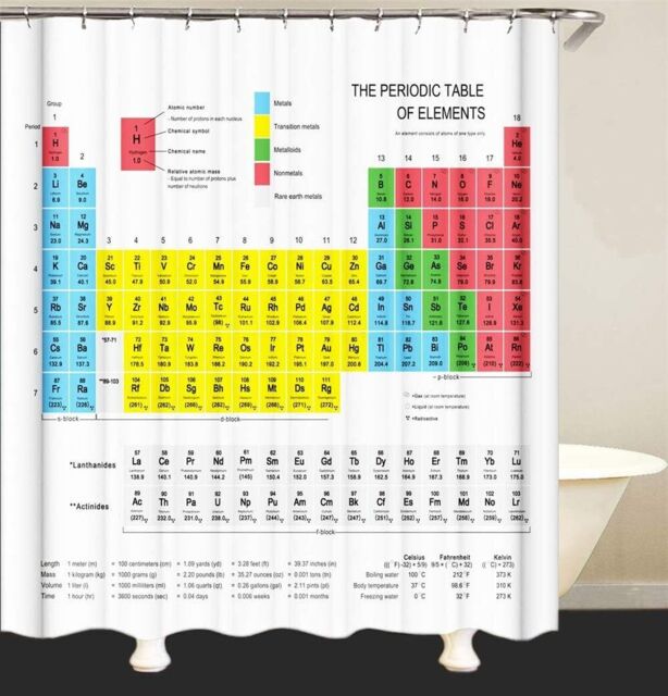 Periodic Table Shower Curtain - 12 Hooks, Fun Bathroom Decor, Science ...
