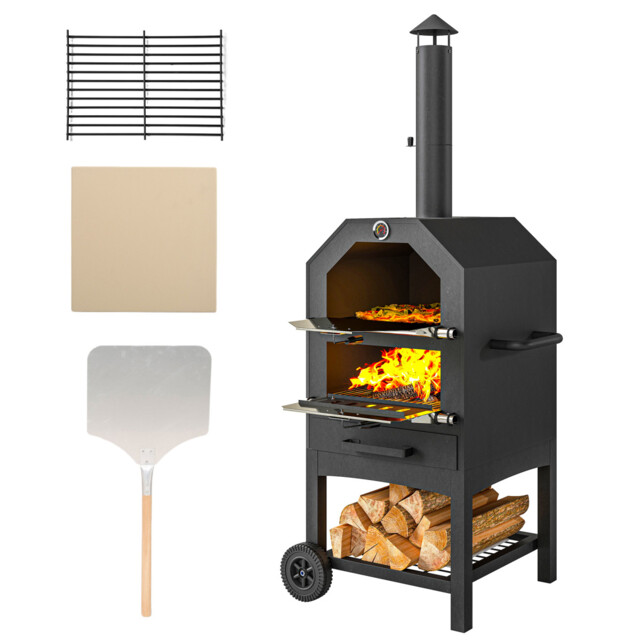 Black Outdoor Pizza Oven Charcoal Grill 66l X 45w X 158hcm With Wheels ...