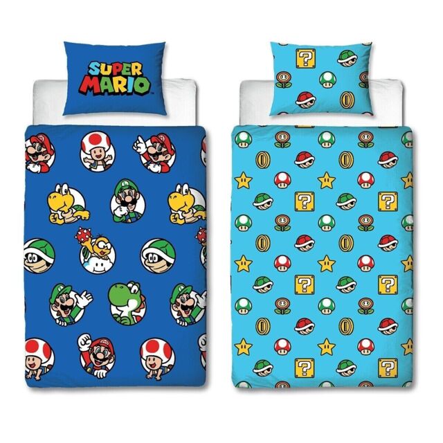 Nintendo Super Mario Bros 'continue' Reversible Duvet Cover Bedding by ...