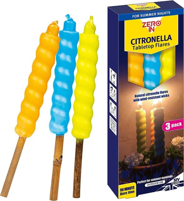 Zero In Citronella Tabletop Flare Candles – 3 Pack Garden Outdoor by ...