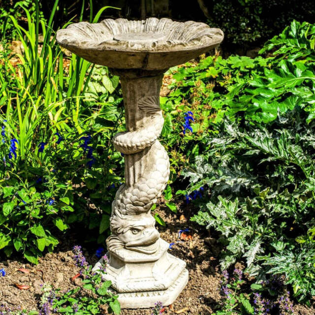 Tall Stone Cast Garden Bird Bath Serpent Snake Mythical Uk Dgs Statues ...