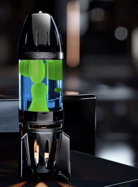 Mathmos Black Fireflow Candle Powered Lava Lamp With Green Wax In Blue ...