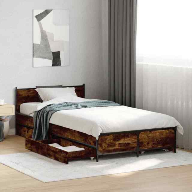 Industrial Rustic Oak Wooden Single Size 90cm Bed Frame With Storage by ...