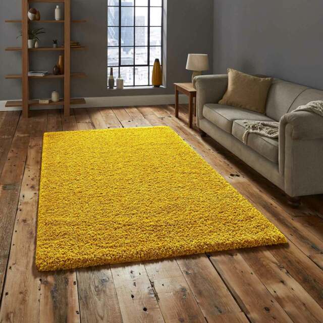 Shaggy Rug Grey Yellow Mustard Ochre Gold Shag Pile Rugs Soft Thick by ...