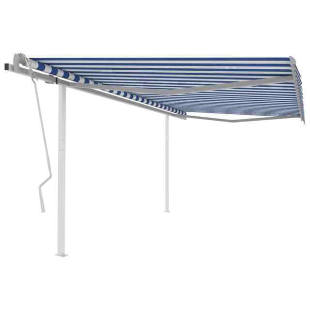 Manual Retractable Awning With Posts 4x3 M Blue And White Vidaxl by ...