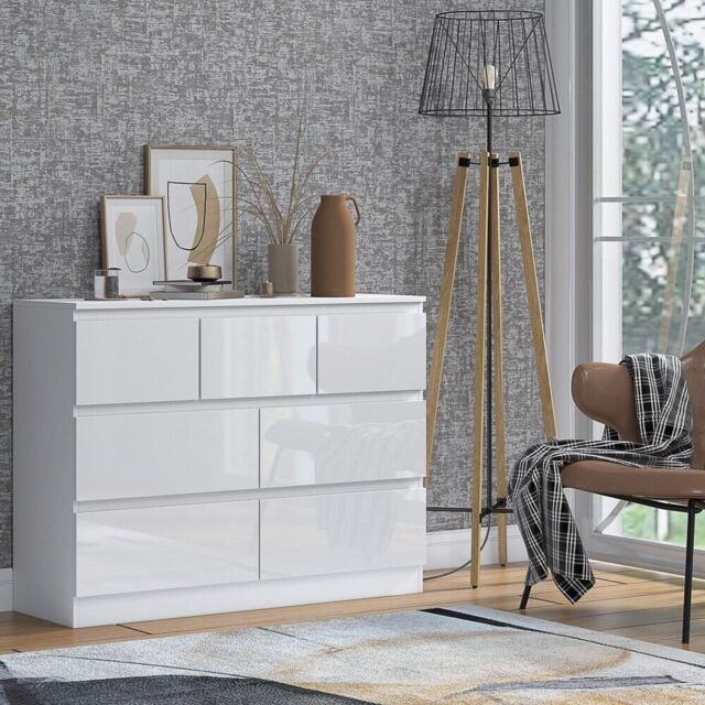 High White Gloss 7 Drawer Merchant Chest Scandinavian Style Office by ...