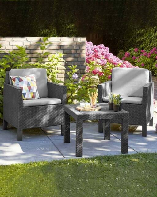 2 Seater Rattan Garden Furniture Bistro Set Keter Patio Table Chairs by ...