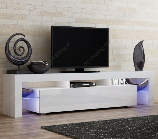 Modern Tv Unit 200cm Cabinet White Matt And White High Gloss Free Led ...