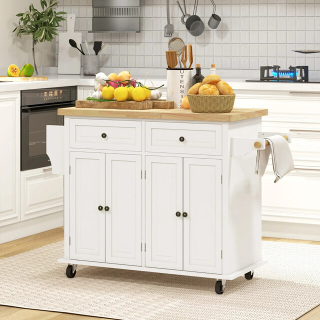 Rolling Kitchen Island Cart Trolley Unit Countertop Storage Cabinet by ...